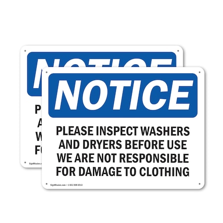 Signmission Please Inspect Washers And Dryers Before, 10 in W x ...