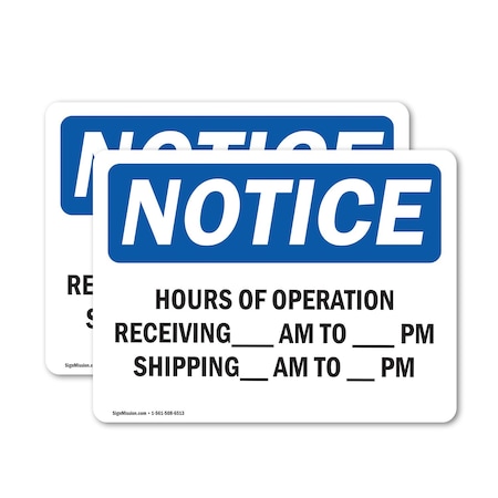 Signmission Hours Of Operation Receiving ____ Am - ____, 18 in W x ...