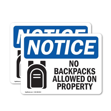 Signmission No Backpacks Allowed On Property Sign With Symbol, 24 in W ...