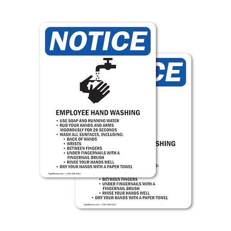 Signmission Employee Hand Washing Sign, Vinyl Decal, 5in W x 7in L, 2PK ...