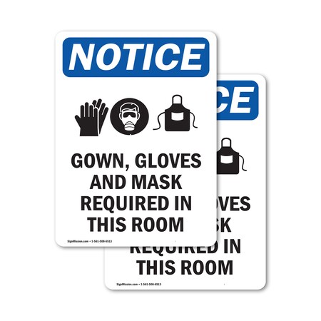 Signmission Gown Gloves And Mask Sign, Vinyl Decal, 5in W x 7in L, 2PK ...