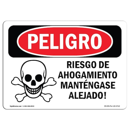 Signmission OSHA Sign, Drowning Keep Out! Spanish, 7in X 5in Decal, 7 ...