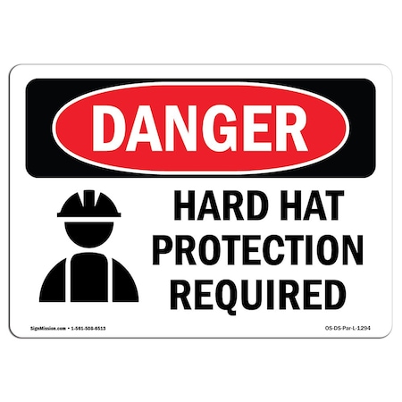 Signmission OSHA Danger Sign, Hard Hat Protection Required, 7in X 5in ...