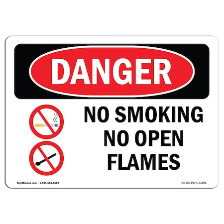 Signmission OSHA Danger Sign, No Smoking No Open Flames, 10in X 7in ...