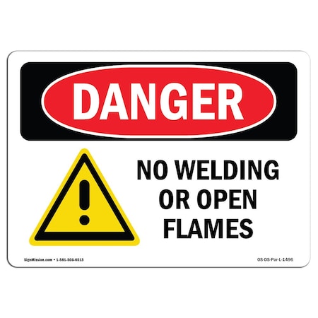Signmission OSHA Danger Sign, No Welding Or Open Flames, 24in X 18in ...