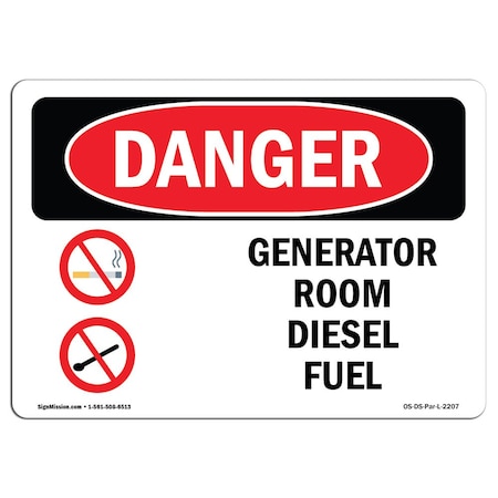 Signmission Safety Sign, OSHA Danger, 5" Height, Generator Room Diesel ...