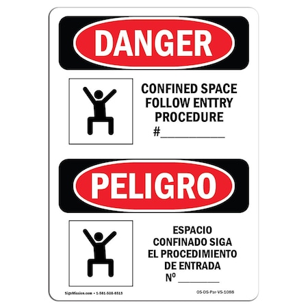 Signmission OSHA, Confined Space Follow Procedure Bilingual, 24in X ...