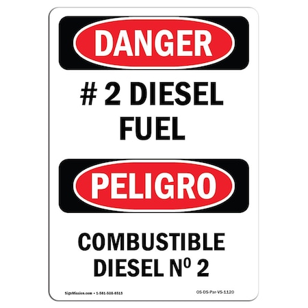 Signmission Safety Sign, OSHA Danger, 24" Height, Aluminum, #2 Diesel ...