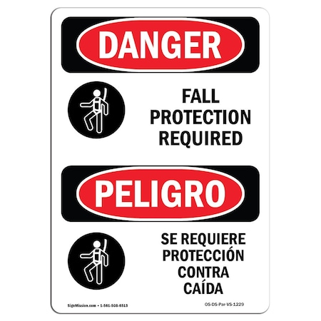 Signmission OSHA Sign, Fall Protection Required Bilingual, 14in X 10in ...