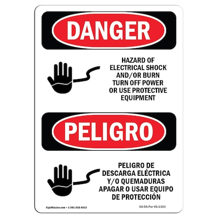 Signmission Safety Sign, OSHA Danger, 24" Height, Electrical Shock Burn ...