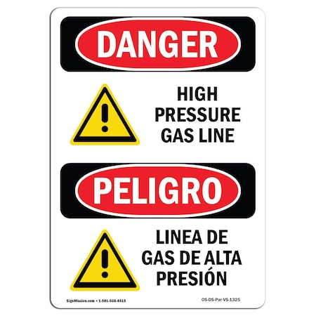 Signmission Safety Sign, OSHA Danger, 7" Height, High Pressure Gas Line ...