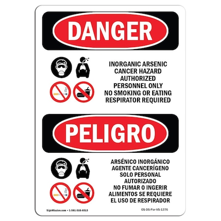 Signmission Safety Sign, OSHA Danger, 14" Height, Inorganic Arsenic ...