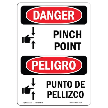 Signmission OSHA Sign, Pinch Point Bilingual, 5in X 3.5in Decal, 3.5" W ...