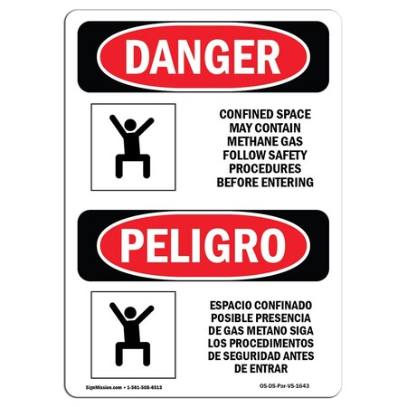 Signmission OSHA Sign, Confined Space May Contain Methane Bilingual ...