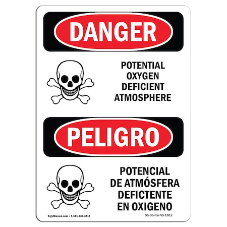Signmission Safety Sign, OSHA Danger, 24" Height, Potential Oxygen ...