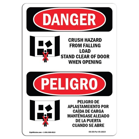 Signmission OSHA Sign, Crush Hazard From Falling Load Bilingual, 10in X ...