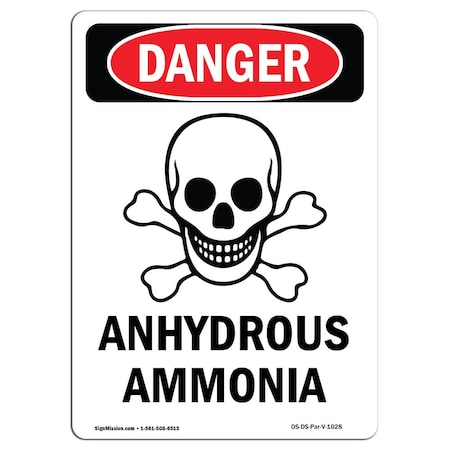 Signmission Safety Sign, OSHA Danger, 10" Height, Anhydrous Ammonia ...