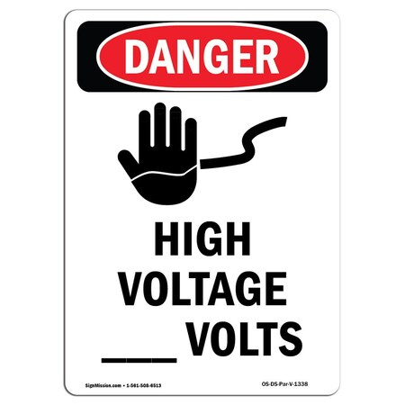 Signmission Safety Sign, OSHA Danger, 24" Height, High Voltage Volts ...
