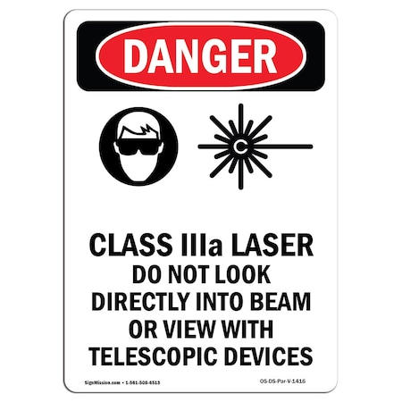 Signmission OSHA Danger Sign, Class IIIa Laser Do, 24in X 18in Rigid ...