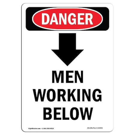 Signmission OSHA Danger Sign, Men Working Below, 10in X 7in Rigid ...