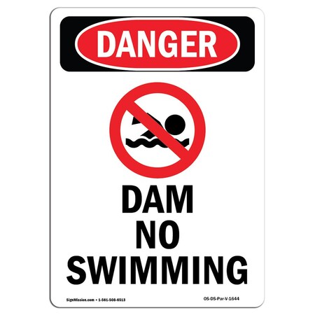 Signmission Safety Sign, OSHA Danger, 24" Height, Dam No Swimming ...