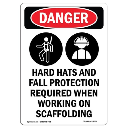 Signmission OSHA Danger Sign, Hard Hats And Fall, 7in X 5in Decal, 5" W ...