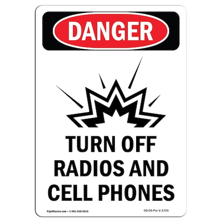 Signmission Safety Sign, OSHA Danger, 24" Height, Turn Off Radios And ...