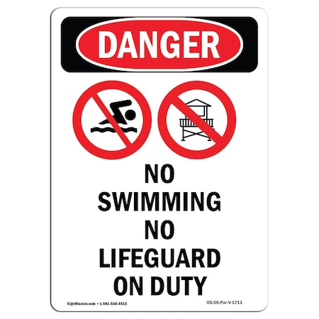 Signmission Safety Sign, OSHA Danger, 18" Height, No Swimming No ...
