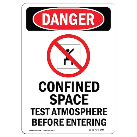 Signmission OSHA Danger Sign, Confined Space Test, 7in X 5in Decal, 5 ...