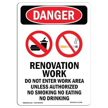 Signmission Safety Sign, OSHA Danger, 7" Height, 7" Length, Renovation ...
