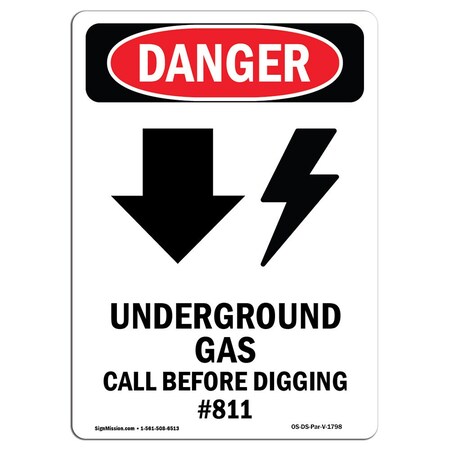Signmission Safety Sign, OSHA Danger, 7" Height, Underground Gas Call ...