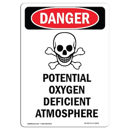 Signmission Safety Sign, OSHA Danger, 24" Height, Potential Oxygen ...
