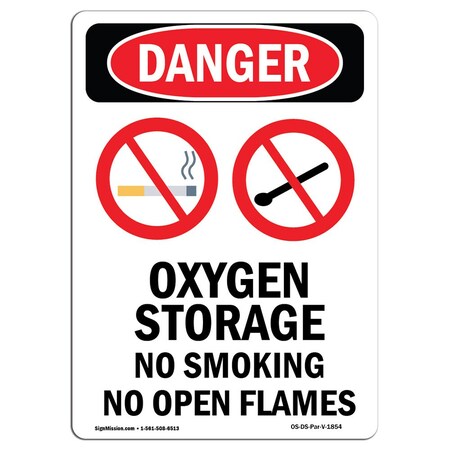 Signmission Safety Sign, OSHA Danger, 18" Height, Oxygen Storage No ...