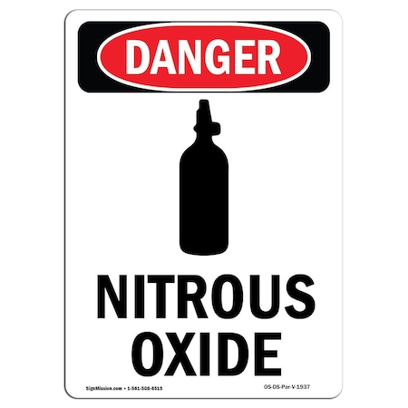 Signmission Safety Sign, OSHA Danger, 7" Height, Portrait Nitrous Oxide ...