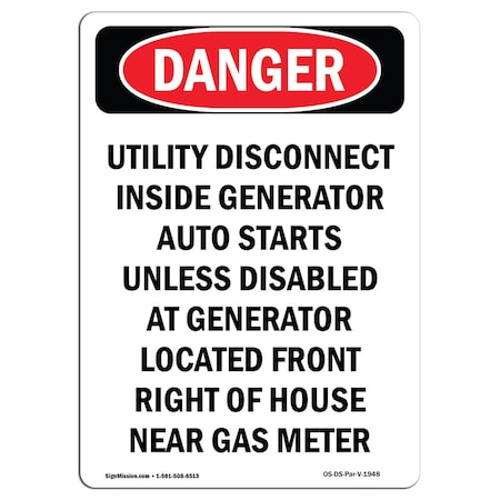 Signmission Safety Sign, OSHA Danger, 7" Height, Utility Disconnect ...