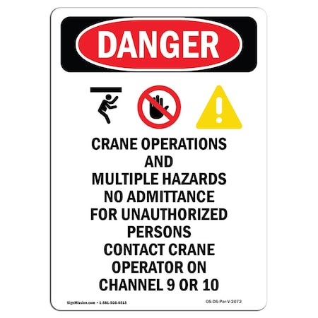 Signmission Safety Sign, OSHA Danger, 24" Height, Portrait Crane ...