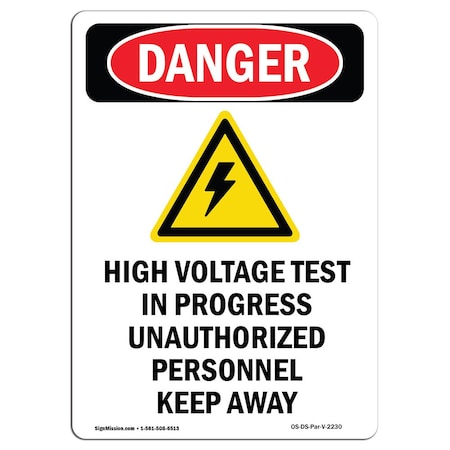 Signmission Safety Sign, OSHA Danger, 7" Height, High Voltage Test ...