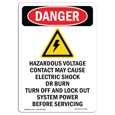 Signmission Safety Sign, OSHA Danger, 18" Height, Hazardous Voltage ...