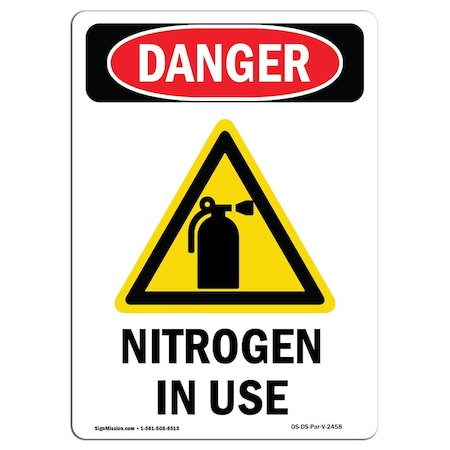 Signmission Safety Sign, OSHA Danger, 7" Height, Nitrogen In Use ...