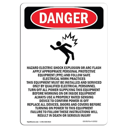 Signmission Safety Sign, OSHA Danger, 10" Height, Hazard Electric Shock ...