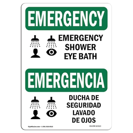 Signmission Safety Sign, OSHA EMERGENCY, 12" Height, Shower Eye Bath ...