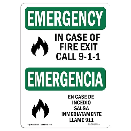Signmission OSHA EMERGENCY Sign, In Case Of Fire Exit Call 9-1-1 ...