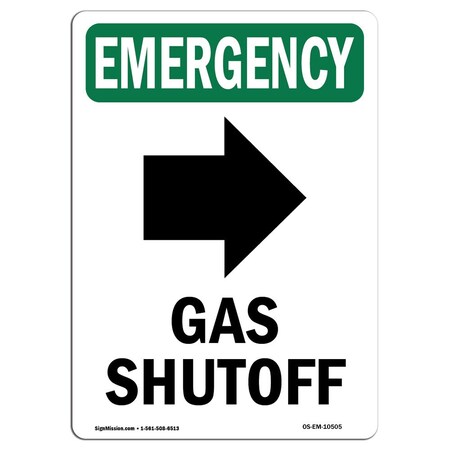 Signmission Safety Sign, OSHA EMERGENCY, 7" Height, Gas Shutoff (Right ...