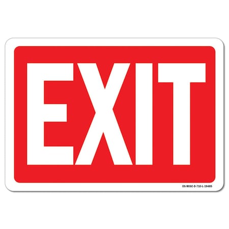 Signmission OSHA Decal, Exit, white on red, 14in X 10in Decal, 10"W, 14 ...