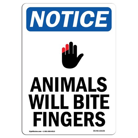 Signmission OSHA Sign, Animals Will Bite Fingers With Symbol, 14in X ...