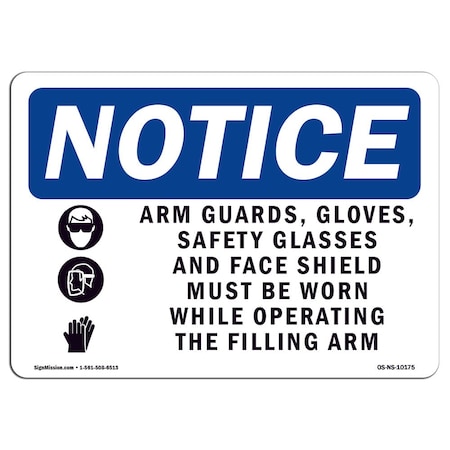 Signmission OSHA Sign, Arm Guards Gloves Glasses With Symbol, 14in X ...