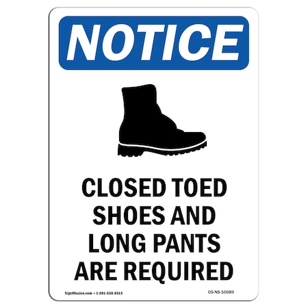 Signmission OSHA Notice Sign, Closed Toed Shoes With Symbol, 7in X 5in ...