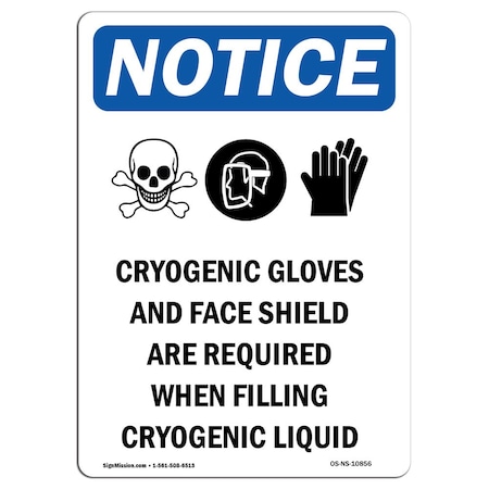 Signmission OSHA Notice Sign, Cryogenic Gloves And With Symbol, 5in X 3 ...
