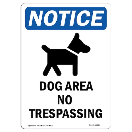 Signmission Safety Sign, OSHA Notice, 24" Height, Dog Area No ...