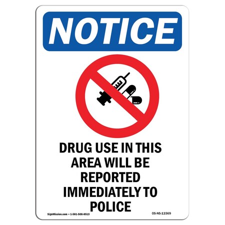 Signmission Safety Sign, OSHA Notice, 24" Height, Aluminum, Drug Use In ...